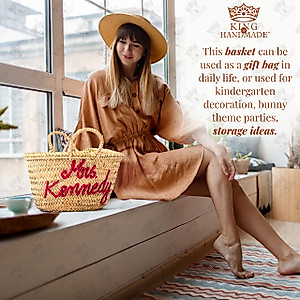 Personalized Easter Basket - Handmade Bunny Baskets with Custom Name, Cute Rabbit and Colorful Pompoms for Kids - Perfect for Easter Egg Hunt, Storage Candies, Spring Birthdays and Baby Showers