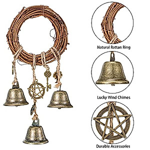 4 Pieces Wiccan Bell Wind Chimes Witch Wind Chimes Door Hanger 3.1 Inch Hanging Witch Bells Protection Witchcraft Home Decor for Patio Garden Boho Home Decor (Elegant Style)