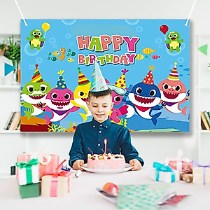 Retyshia 5x3Ft Happy Birthday Backdrops Shark Theme Birthday Party Backdrop Decoration Cake Table Banner Baby Shower Newborn Photography Background (YYK01BD52-0453)