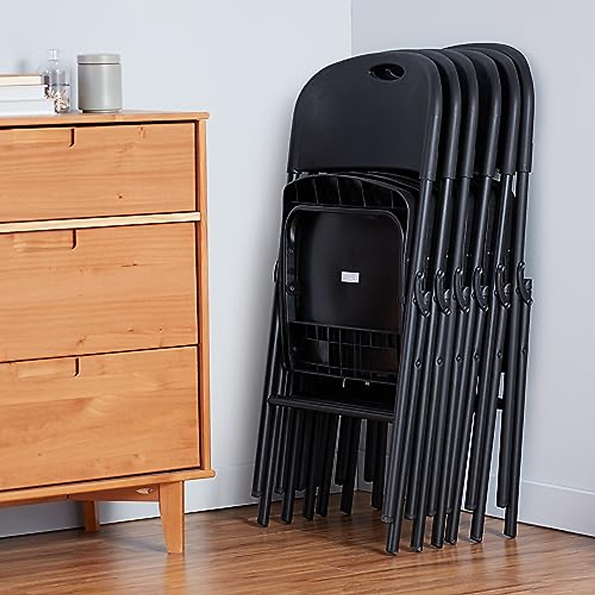 Amazon Basics Folding Plastic Chair with 350-Pound Capacity - Black, 6-Pack