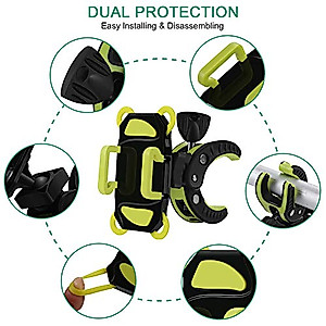 ihens5 Bike Phone Mount, Motorcycle & Mountain Bike Handlebar Phone Mount Bicycle Golf Cart Stroller Cell Phone Holder with Rubber Strap 360 Degrees Rotate for iPhone X 8 7 6 6s Plus Samsung (Green)