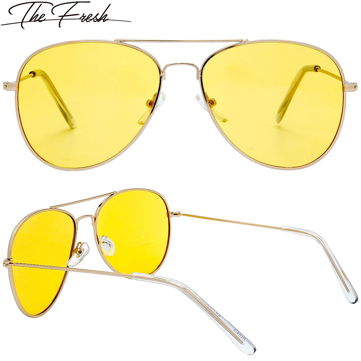 The Fresh Men Women Polarized Night Vision Driving Anti-Glare Glasses Yellow Lens Frame Ultra Light (125b-Gold, Yellow Night Vision)