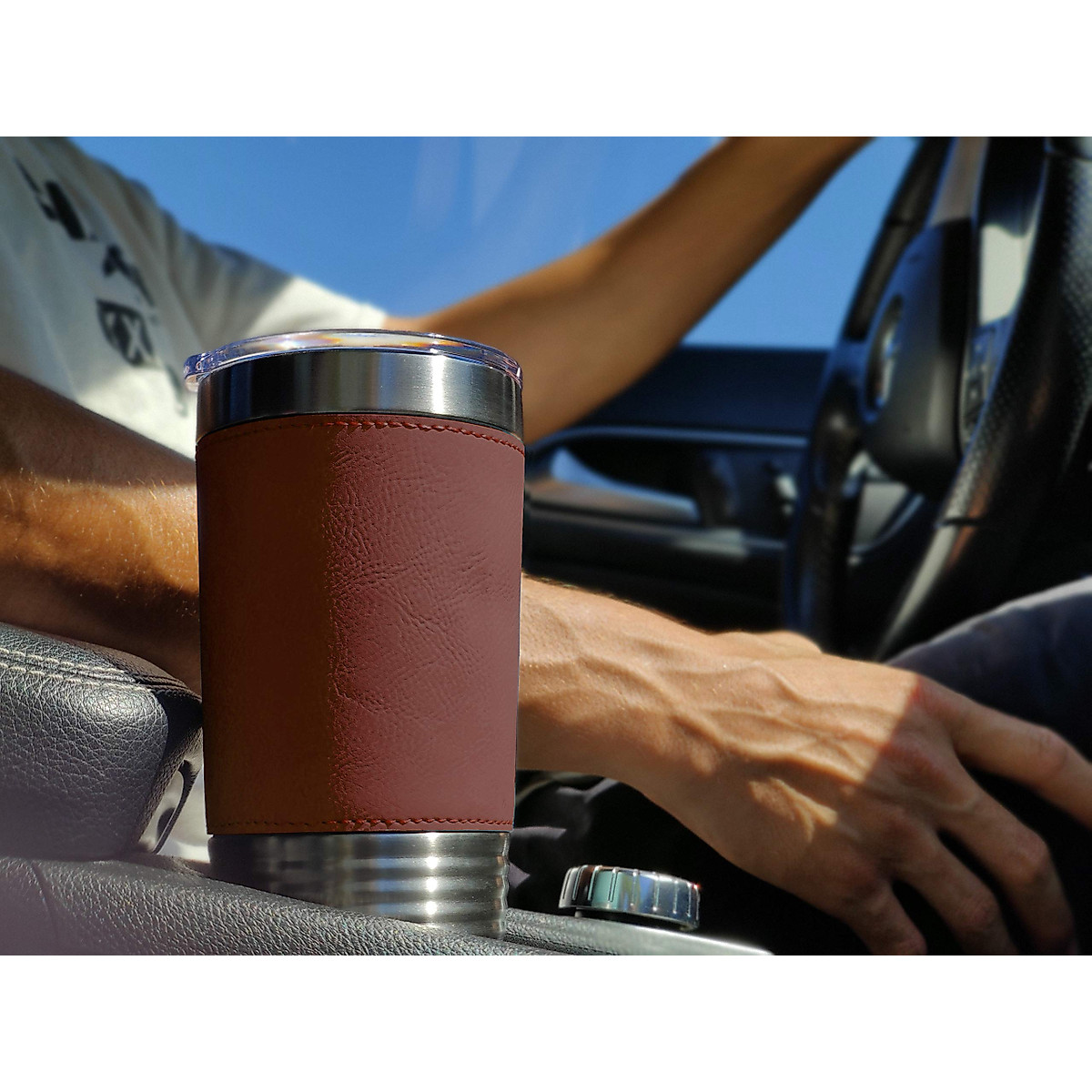 LaserGram 20oz Vacuum Insulated Tumbler Mug, Bloodhound Dog, Personalized Engraving Included (Faux Leather, Dark Brown)