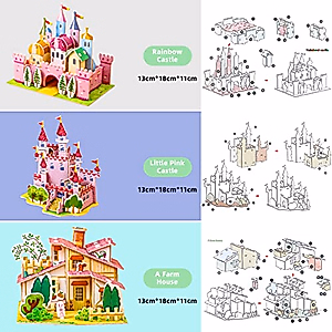 KEENTAME 3D Puzzles Gift Set for Kids DIY Jigsaw Toys Paper and EPS Foam Board and Adults Fun and Creative DIY Model Building kit for Kids Toys for Girls and Boys. (House Series (12 Sets))