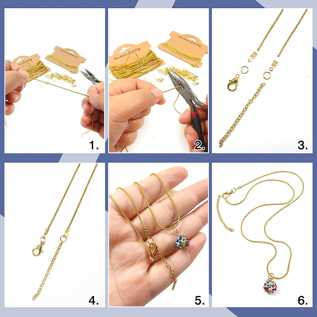 TOAOB 33 Feet Jewelry Making Chains for Necklace 1.2mm Snake Chains Gold Silver Metal Cable Chain Link with Lobster Clasps Cord Ends Jump Rings for Bracelet Jewelry Making