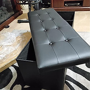 KEYWORD FAMILY 43 in Folding Leather Storage Ottoman Bench, Rectangular Black Footrest， Foam Pouf Tray Footstool with Storage, for Living Room, Bedroom& Hallway