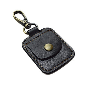AA Medallion or Coin Holder, Leather Key Chain Snap Open Leather Case (Black)