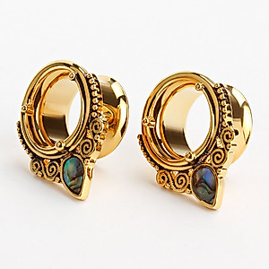 KUBOOZ(1 Pair Summer Sea-Shell Stainless Steel Screw Ear Plugs Tunnels Gauges Stretcher Piercings