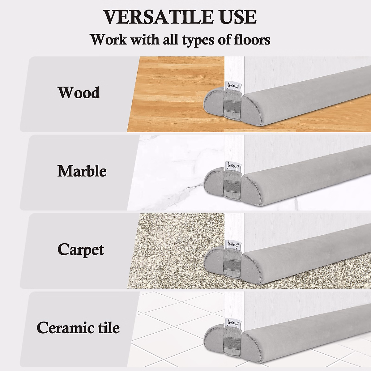 fowong Door Draft Stopper 36" Adjustable Under Door Draft Stopper Soundproofing 30 Inch to 36 Inch Triangle Noise Blocker Seal Large Gap up to 1.7", Easy to Install Grey