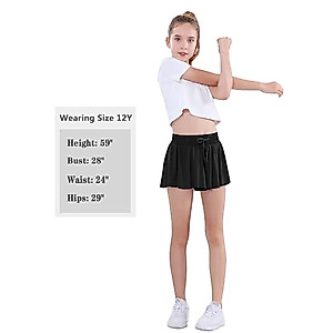 EXARUS Girls Butterfly Flowy Shorts Athletic Running 2 in 1 Cheer Preppy Tennis Dance Flutter with Pockets High Waisted Kids Black 8Y