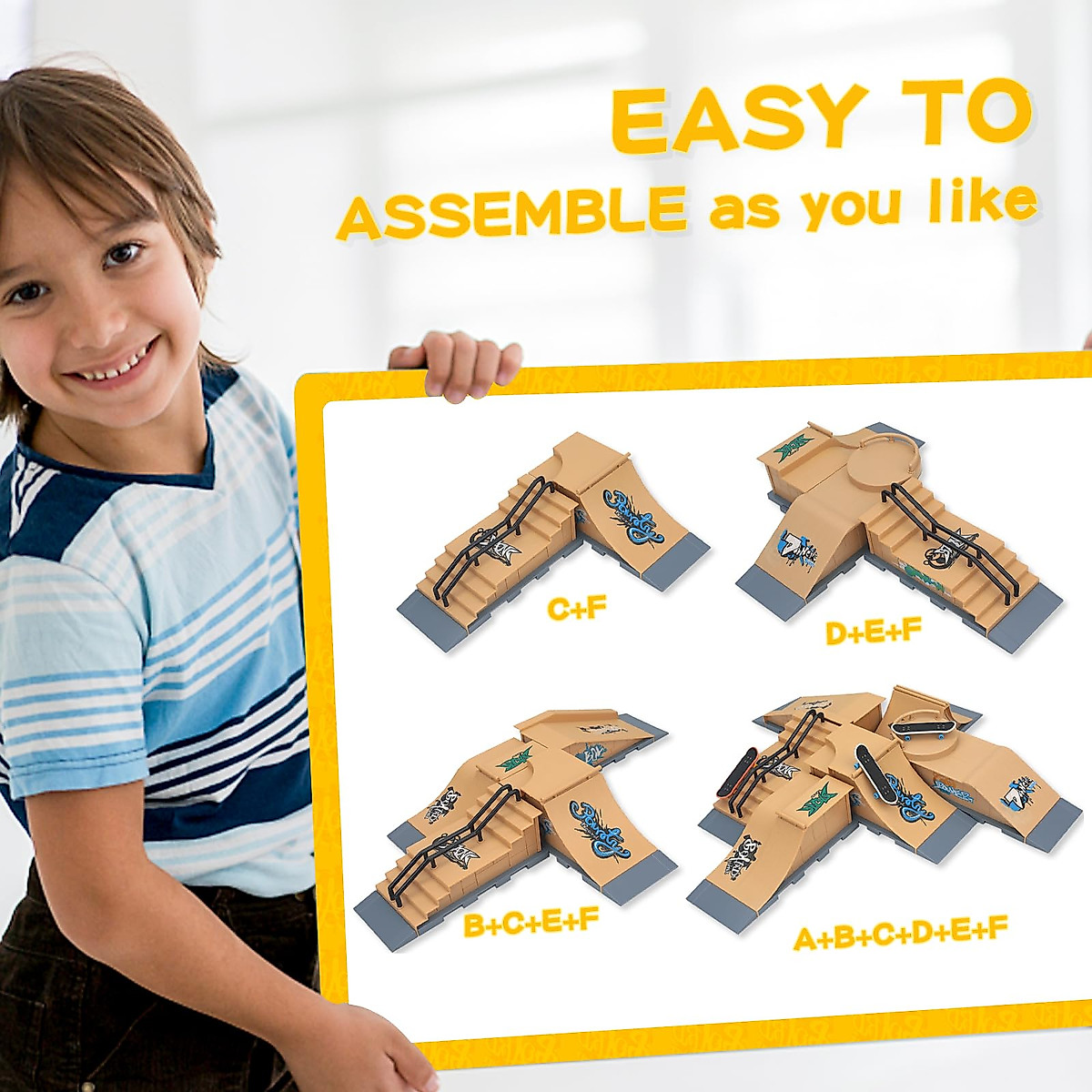 Gr8ware Skateboard Ramp, Finger Skateboard Ramp Set, Mini Skatepark for Fingerboard, Figure Boarding Skate Park, Fingerboard Skatepark Halfpipe Obstacle Deck for Kids Holiday Party Favors - Style F