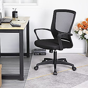 Ergonomic Office Chair Cheap Desk Chair Mesh Computer Chair with Lumbar Support Arms Modern Cute Swivel Rolling Task Mid Back Executive Chair for Women Men Adults Girls,Black