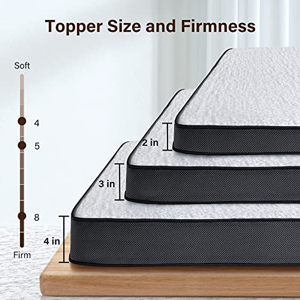 UniPon Memory Foam Mattress Topper Queen, 4 Inch Medium Firm Charcoal Foam Mattress Topper with Ice Silk Ingredient Cover, Medium Firm Bed Topper & Cooling, CertiPUR-US Certified