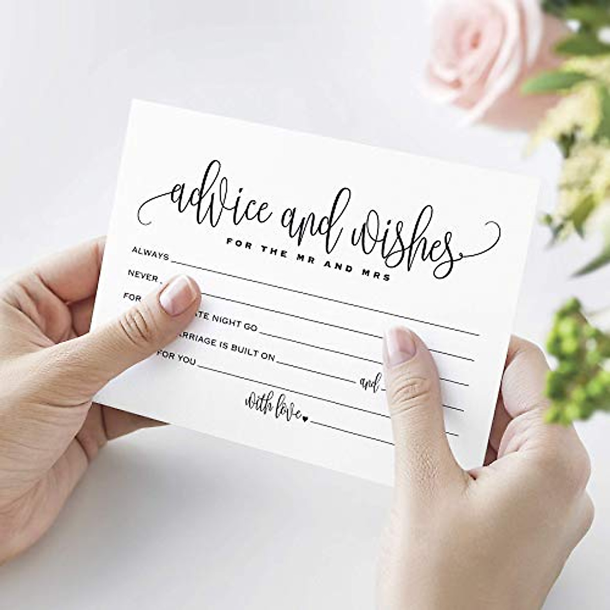 Bliss Collections Mad Libs Advice and Wishes Cards for the New Mr and Mrs, Bride and Groom, Newlyweds, Perfect Addition to Your Wedding Reception Decorations or Bridal Shower, Pack of 50 4x6 Cards