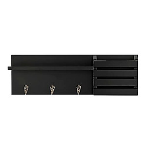 Danya B. Entryway Utility Wall Shelf with Pocket and Hanging Hooks (Black)