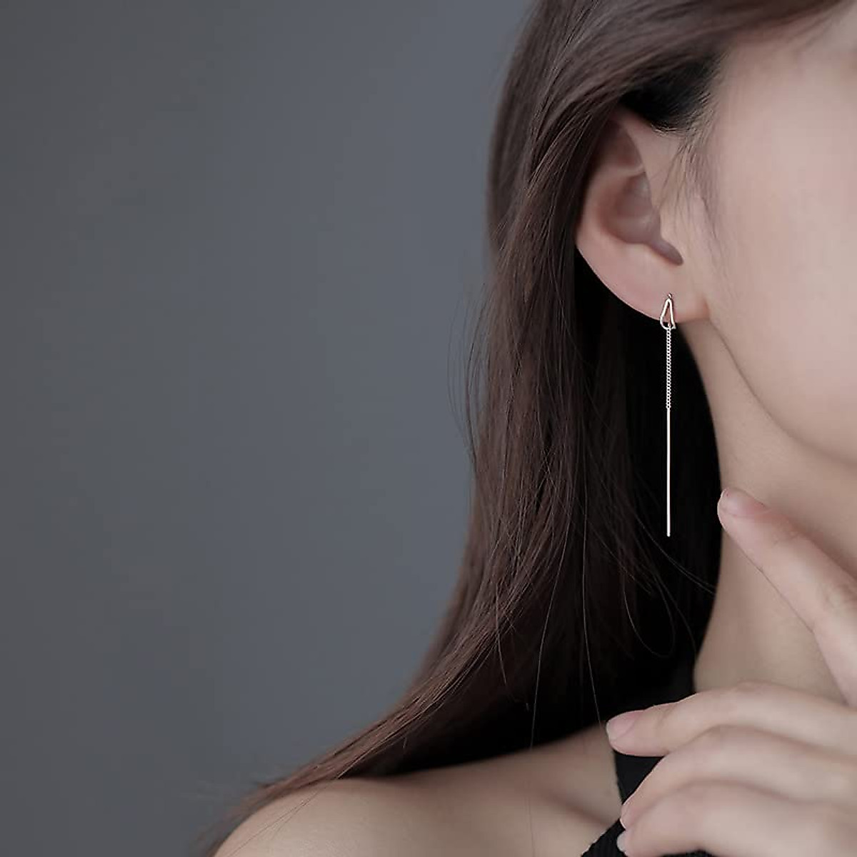 SLUYNZ 925 Sterling Silver Chain Threader Earrings Dangle for Women Teen Girls Long Dangle Earrings Line Earrings Tassel (A-Silver)