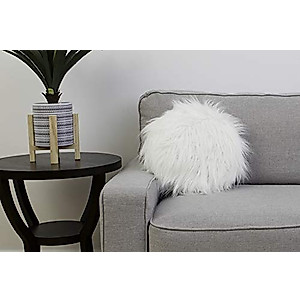 Thro by Marlo Lorenz TH015177002E 16" Kari Keller Round Faux Mongolian Pillow, 1 Count (Pack of 1), White