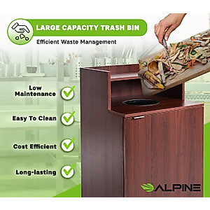 Alpine Restaurant Trash Bin Cabinet - Commercial Trash Can Garbage Receptacle Indoor with Tray Holder for 32 Gallon Garbage Bin (Mahogany)