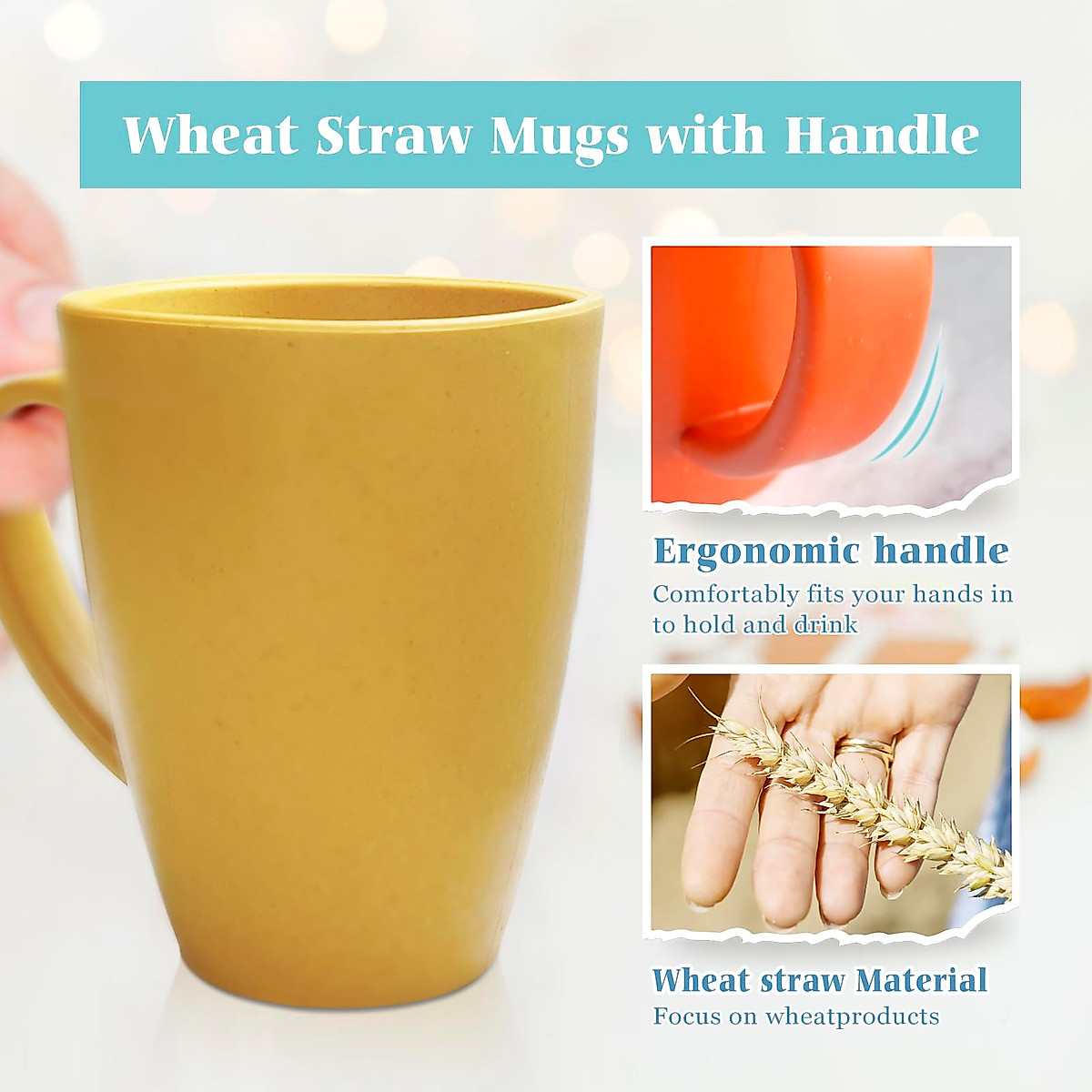 Teivio 12-Piece 13.5oz Lightweight Durable Water Tumblers, Unbreakable Wheat Straw Stackable Drinking Cups For Smoothies,Water, Wine, Beer Etc. Drinks, Dishwasher Safe, Multicolor