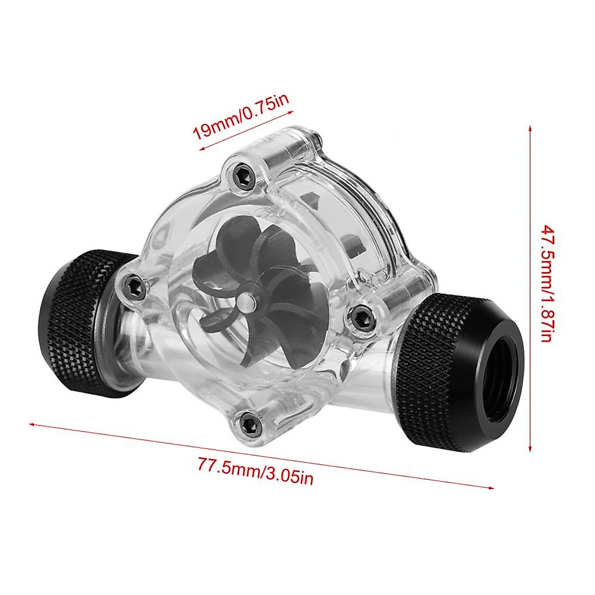 Female to Female Transparent Measuring Indicator G1/4" Water Meter 8 Impellers PC Water Cooling Flowmeter Tube Connectors Acrylic + Silicone(Black)