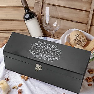 Personalized Wood Wine Box - Anniversary Ceremony Couples Wedding Wine Box Holder - Custom Engraved (Black Matte)