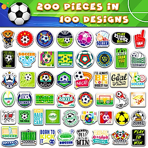 WAKEMOODEI Soccer Stickers 200PCS Soccer Sports Stickers for Boys, Waterproof Vinyl Stickers for Water Bottles, Kids Stickers Soccer Party Favors Soccer Gifts Stickers for Kids Teens Soccer Lovers