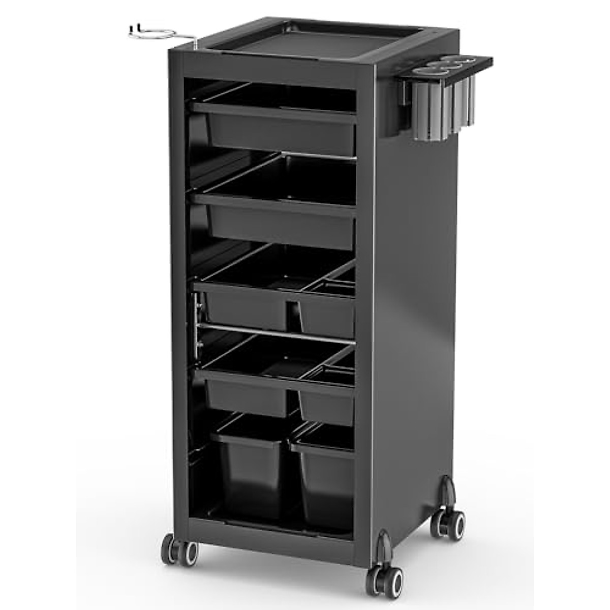 Paddie Salon Rolling Cart for Hair Stylist, 4 Organized Drawers, 2 Storage Baskets, Hairdryer & Tools Holder, Flexible Combination