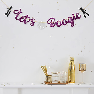 Halawawa Let's Boogie Banner, Disco Theme Birthday / Anniversary / Wedding / Bridal Shower / Bachelorette Party Decoration, Dacing Night Prom Night Bunting Banner, Back to the 90's Party Decor, Purple Glitter