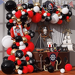 120pcs Pirate Balloon Garland Kit, Red Black White Skull Metallic Gold Balloons Arch for Pirate Ship Theme Sea Sailing Graduation Halloween Baby Shower Boys Birthday Party Decoration Supplies