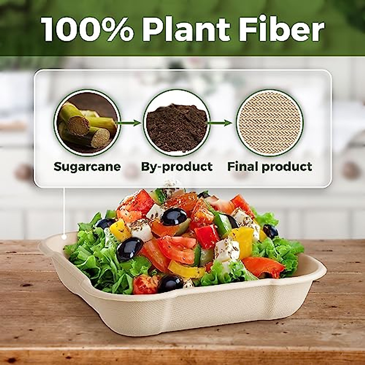 [500 COUNT]Harvest Pack 8" x 8" Compostable Disposable Food Trays, Eco-Friendly Square Serving Container Made From Plant Fibers Meal Prep Takeout Dinnerware Plates Catering