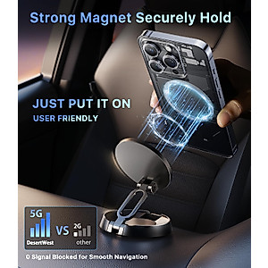 DesertWest Magsafe Car Mount, Industry's First Foldable Magnetic Phone Holder for iPhone 15/14/13/12 Pro Max, All Phones, Matte Black