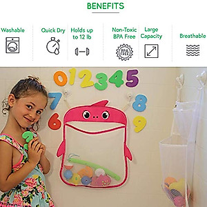 Bath Toy Storage Set of 2 + 10 Eco-Safe Foam Numbers | Bath Toy Organizer Mesh Net Shower Caddy for Baby Bath Toys for Toddlers | Quick Dry Bathroom Decor Bath Toy Holder