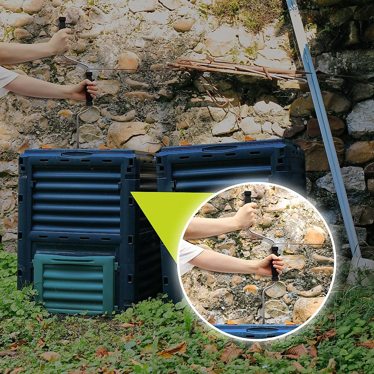 Gisafai Compost Aerator Compost Turner and Mixing Tool Compost Aerator Tool Stainless Steel Compost Aerator Tool Compost Aeration Tool for Outdoor Garden Lawn Composting