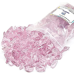 TWINKLING High Luster Fire Glass Gravel Stone,Broken Glass,Fire Pit Glass,Crushed Glass for Fireplace Pit Aquarium Garden Decoration,1-3cm,2-Pound Jar (Pink)