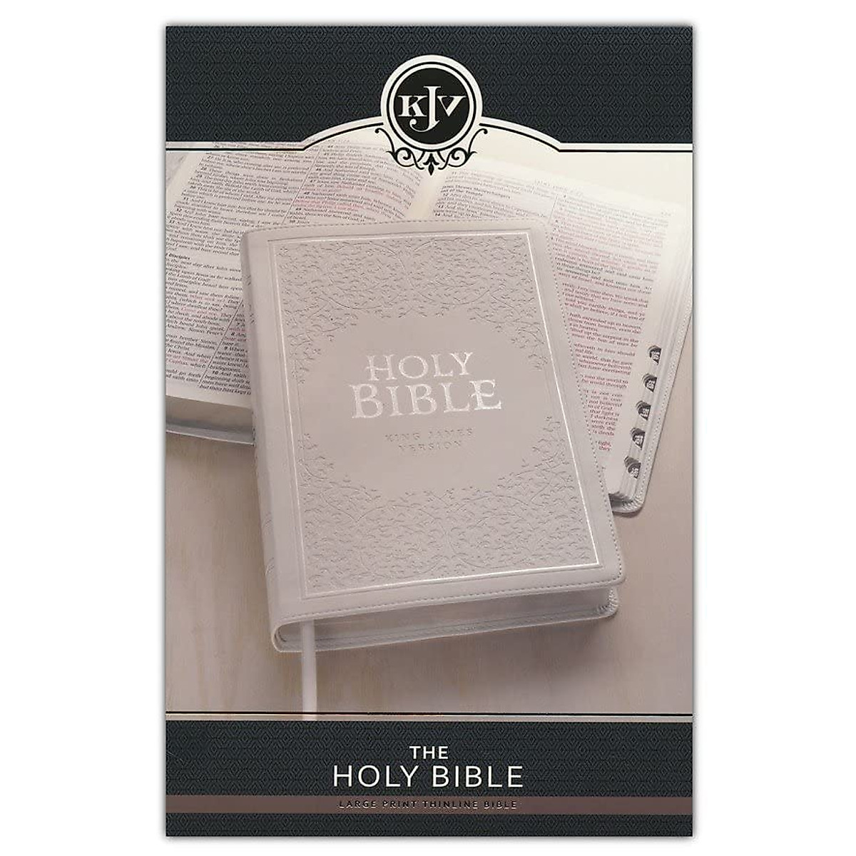 Personalized KJV Holy Bible, Thinline Large Print Faux Leather Red Letter - Thumb Index & Ribbon Marker, King James Version, White, Baptism, Graduations, wedding, confirmation king james version,