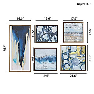 Madison Park Wall Art Living Room Décor - Galary Canvas Home Accent Modern Dining Bathroom Decoration, Ready to Hang Painting for Bedroom, Multi-Sizes, Blue Bliss 5 Piece