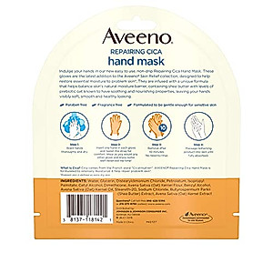 Aveeno Repairing CICA Hand Mask with Prebiotic Oat and Shea Butter for Extra Dry Skin, Paraben-Free and Fragrance-Free, 1 Pair of Single-Use Gloves (Pack of 5)