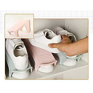 JTJMJTJ 6 Pack 12 Pack Shoe Stage, Shoe Slots Organizer, Double Layer Stack Shoe Rack, 50% Space-Saving Storage Rack Holder, Shoe Holder (Blue,Small(12 Pack))