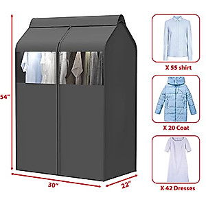 SimpleHouseware Garment Covers for Clothes Rack/Closet/Hanging Clothes, Enclosed Clear Window, Dark Grey