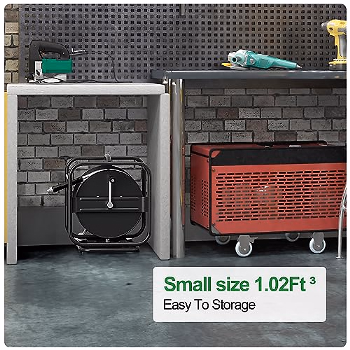 SPECILITE Heavy Duty Metal Garden Hose Reel With 100 Ft 304 Stainless Steel & 9-Pattern Metal Nozzle, 360° Rotation Frame,Wall Mount/Floor Hose Reel,