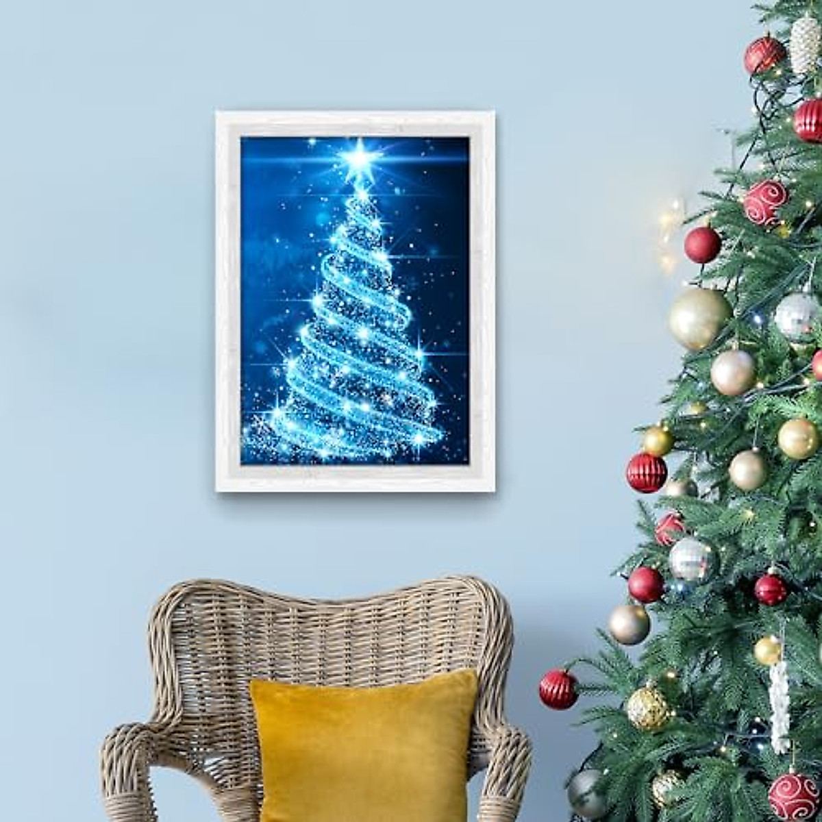 Clothmile Blue Christmas Tree Diamond Art Kit for Adults, Beginners, and Kids - Round Full Drill DIY Gem Art for Xmas Home Wall Decor