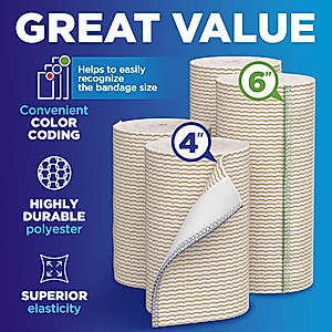 Premium Elastic Bandage Wrap - 4pk (2x6", 2x4") – Self-Closing - Strong Compression Bandage Wrap - Waist, Legs, Elbow, Knee Wrap