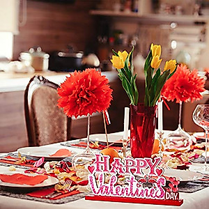 3 Valentine's Table Decoration Signs Be Mine Sign Love Happy Valentine Table Centerpiece Flamingo Wooden Party Decorations for Holiday Valentine's Dinner Party Coffee