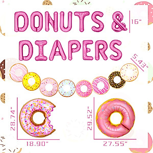 JeVenis Pink Donuts Baby Shower Decorations Donuts and Diaper Sign Backdrop Sweet Donuts Baby Shower Decors Doughnut Theme Baby Shower Backdrop Banner