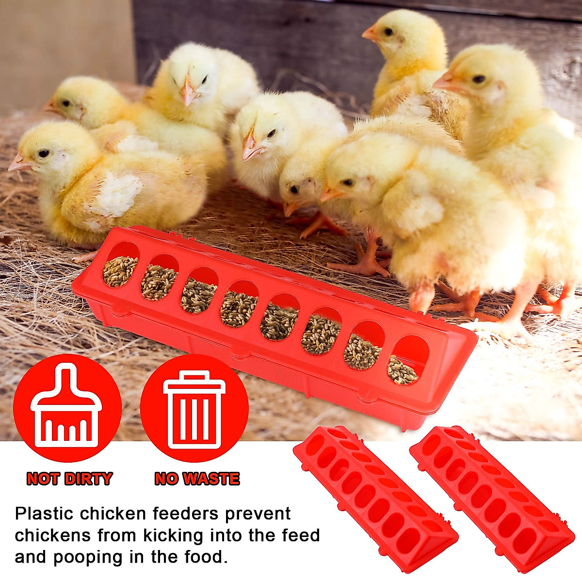 4 Plastic Flip Top Bird Small Poultry Feeder for Pigeon Chicken Feeder Small Poultry Feeder Drinker Duckling Quail Feeder No Mess No Waste Multihole Birds Feeding Dish Dispenser (Red)