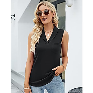 KTILG Tank Tops for Women Trendy Sleeveless Summer Tanks for Women V Neck Tank Tops for Women Office Polo Tank Top (Black M)