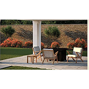 Patio Sense 62969 Oslo Wooden Armchair Cream Colored Cushion Artfully Angled Arms Modern Scandinavian Collection Indoor Outdoor Furniture