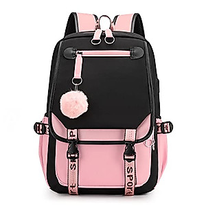 Stylifeo Teenage Girls' Backpack, Middle School Backpack Students Bookbag Daypack for Teen Girls,with USB Charge Port (Pink and Black)