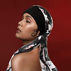 4 Pieces Headwear Turban Sleep Beanie Head Scarf Long Hair Head Turbans for Women (Floral Style)