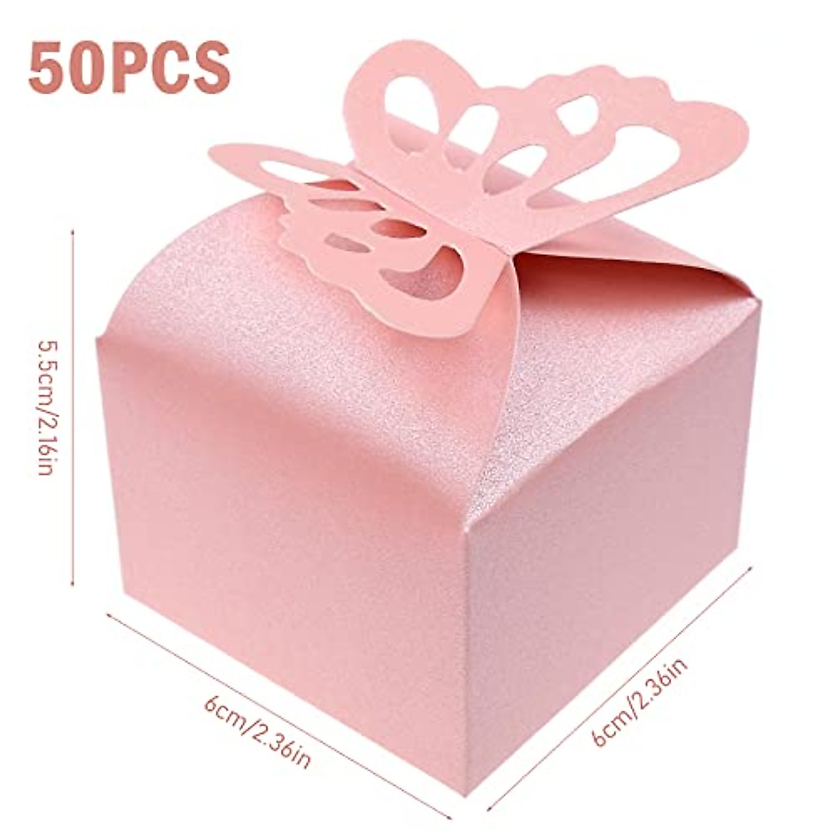 JJYHEHOT 50 PCS Pink Butterfly Favor Box, Birthday Candy Gift Box, Baby Shower Party Treat Box, Wedding Bridal Showers Chocolate Box